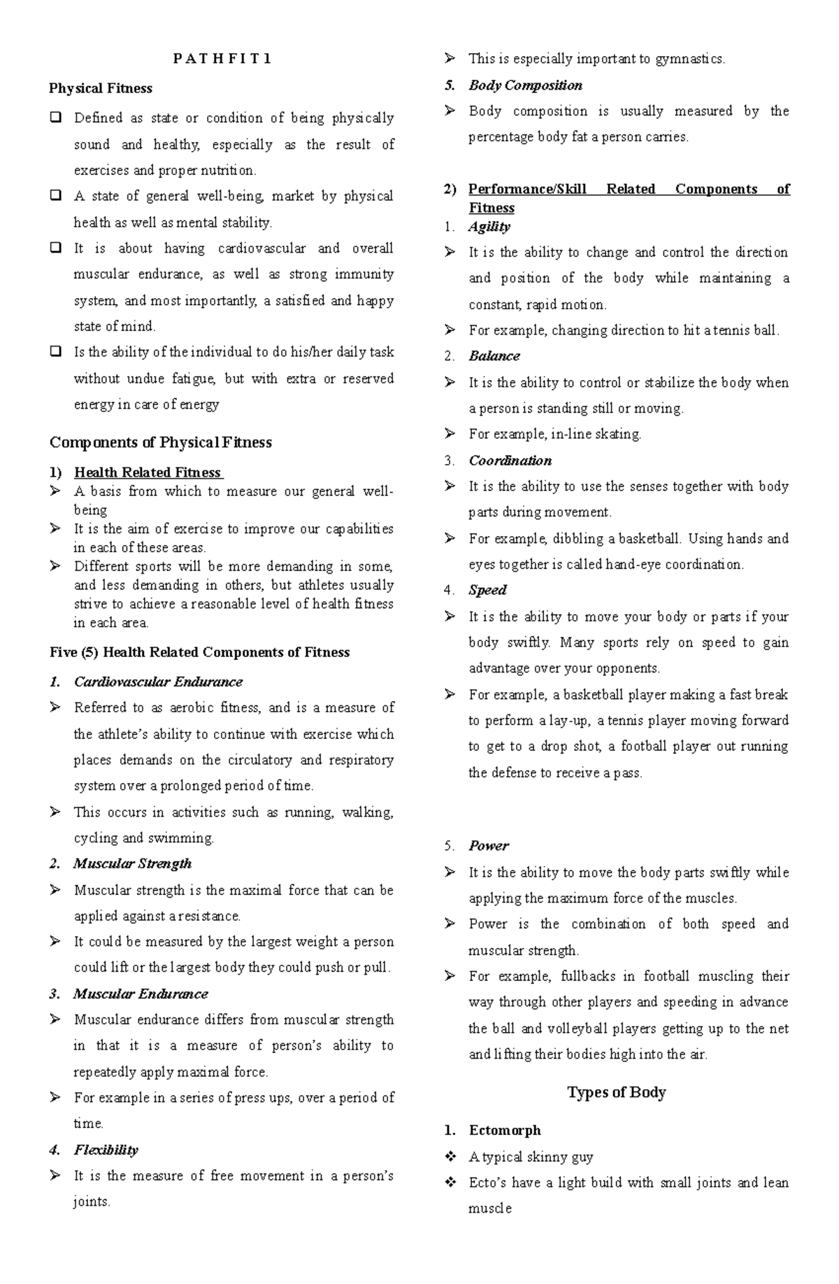 Pathfit-1 - P A T H F I T 1 Physical Fitness Defined as state or ...