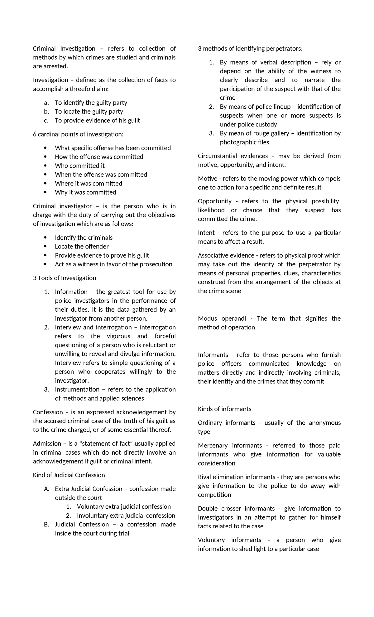 CDI Midterm Reviewer: Key Concepts in Criminal Investigation - Studocu