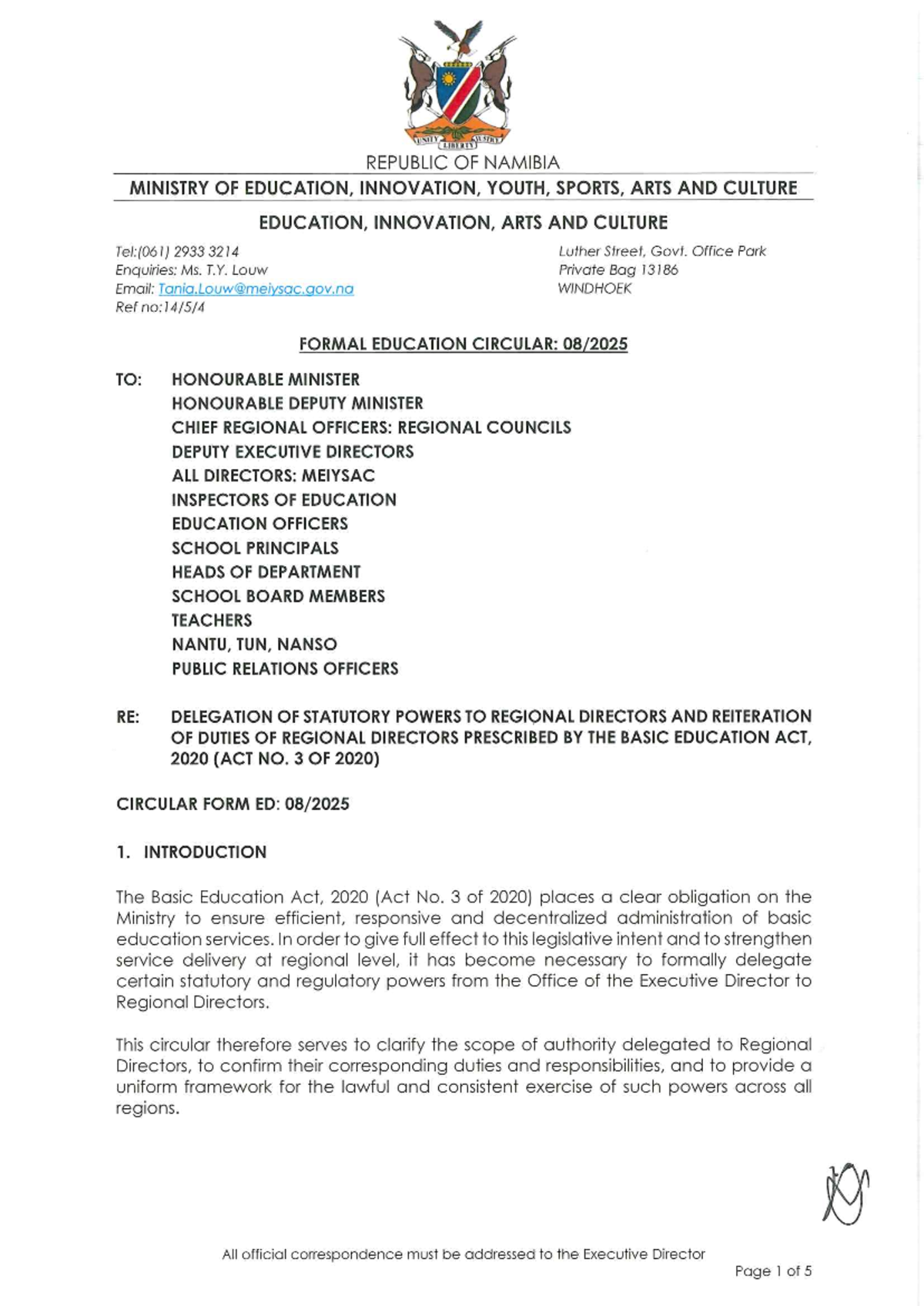 Delegation of Statutory Powers to Regional Directors - Basic Education ...