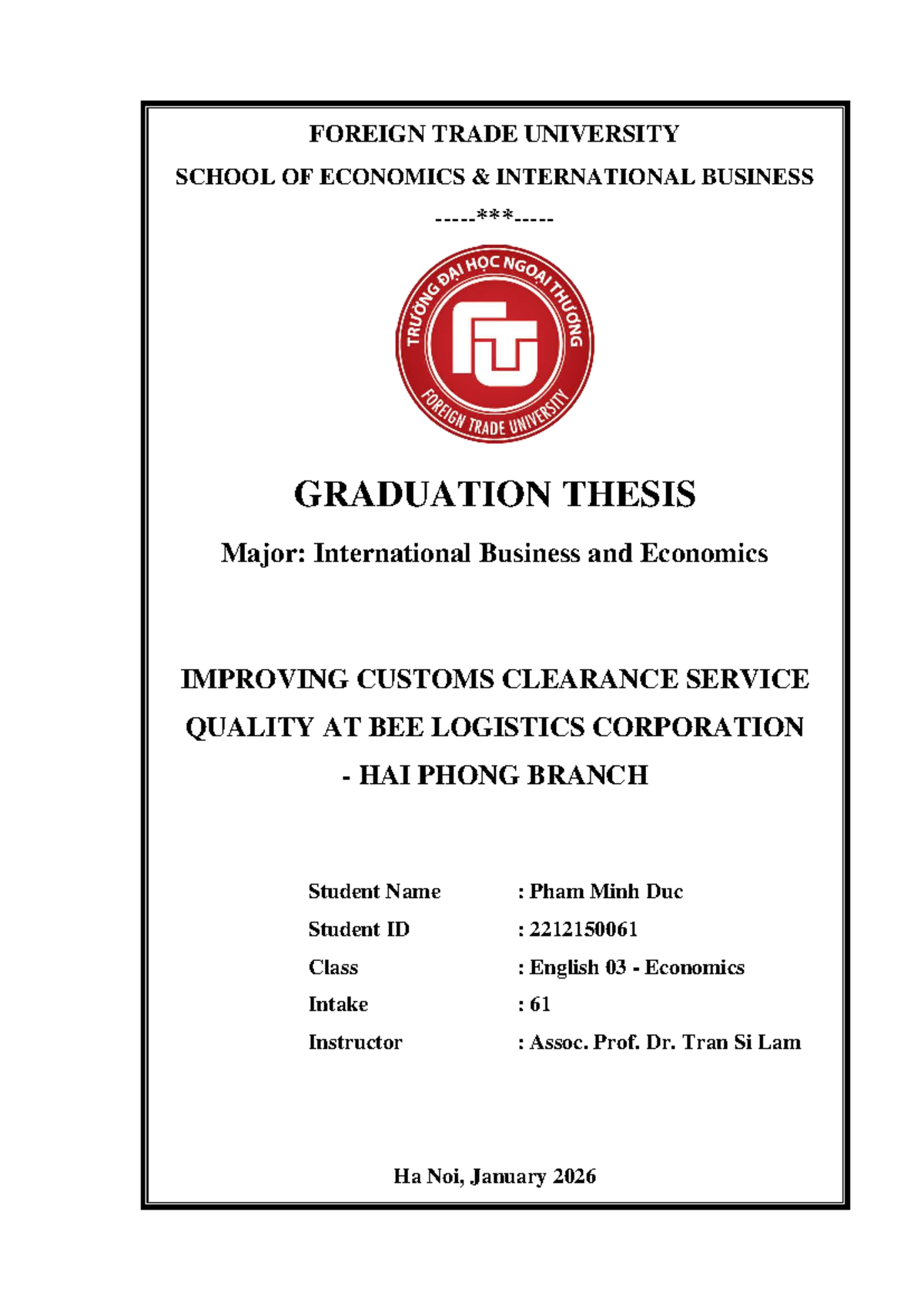 Improving Customs Clearance Service Quality: A Thesis for IB & Econ (BH ...