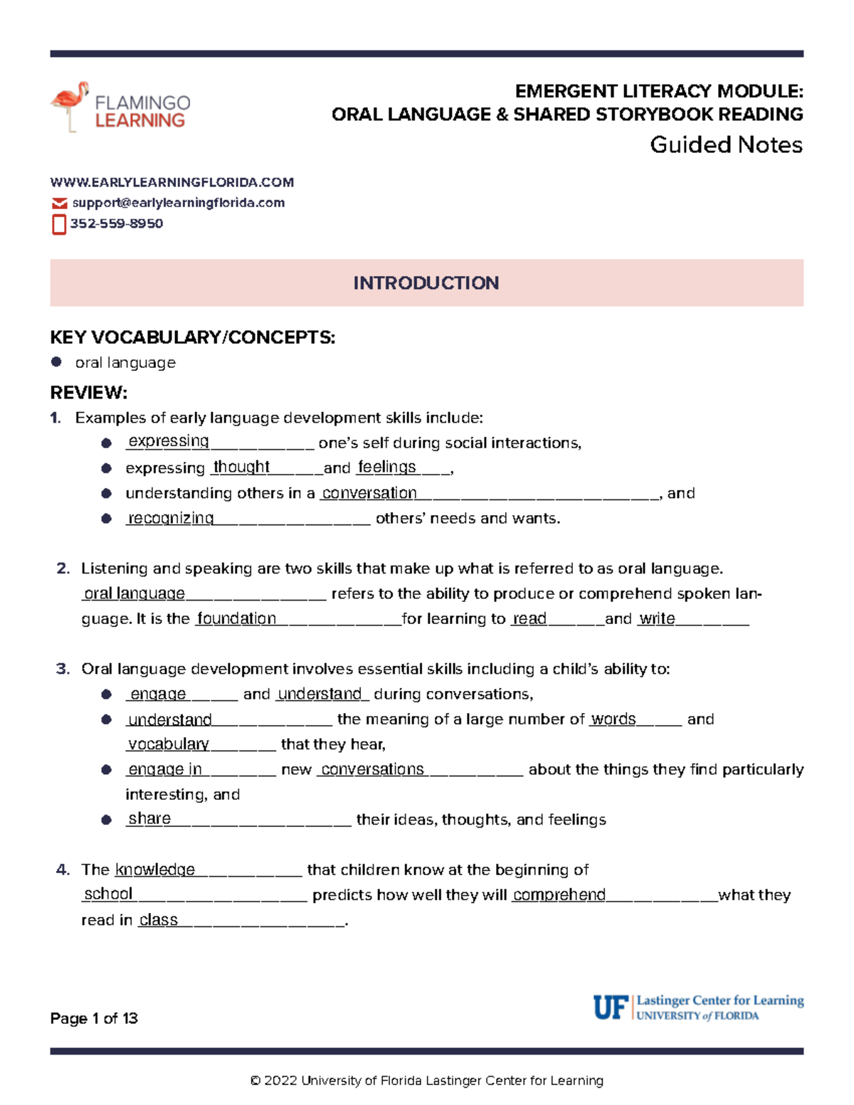 Guided Notes on Oral Language & Shared Storybook Reading - 66193 FA090B ...