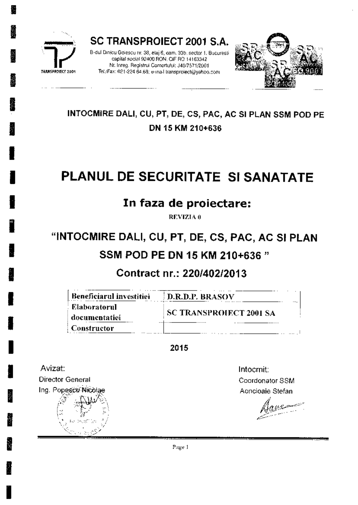 Plan SSM-Pod DN 15 km 210+636- liste cantitati - SC TRANSPROIECT 2001 S ...