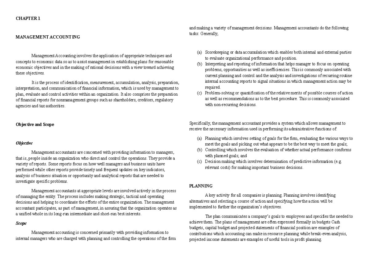 MAN- Acctg - MAS - CHAPTER 1 MANAGEMENT ACCOUNTING Management ...