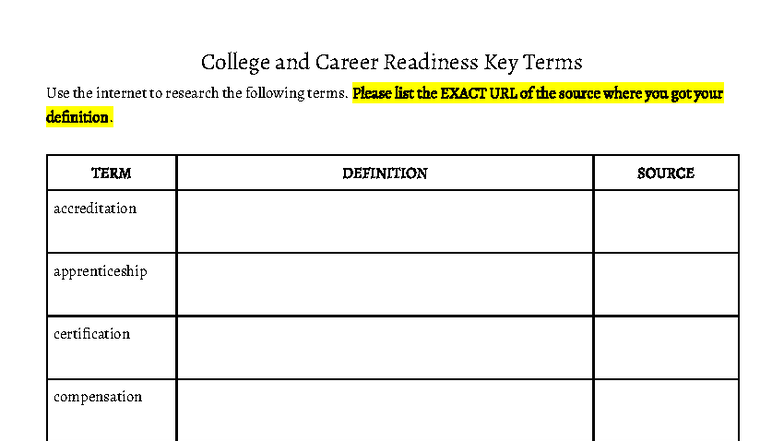 College and Career Key Terms 2 - GEOG 1100 - College and Career ...
