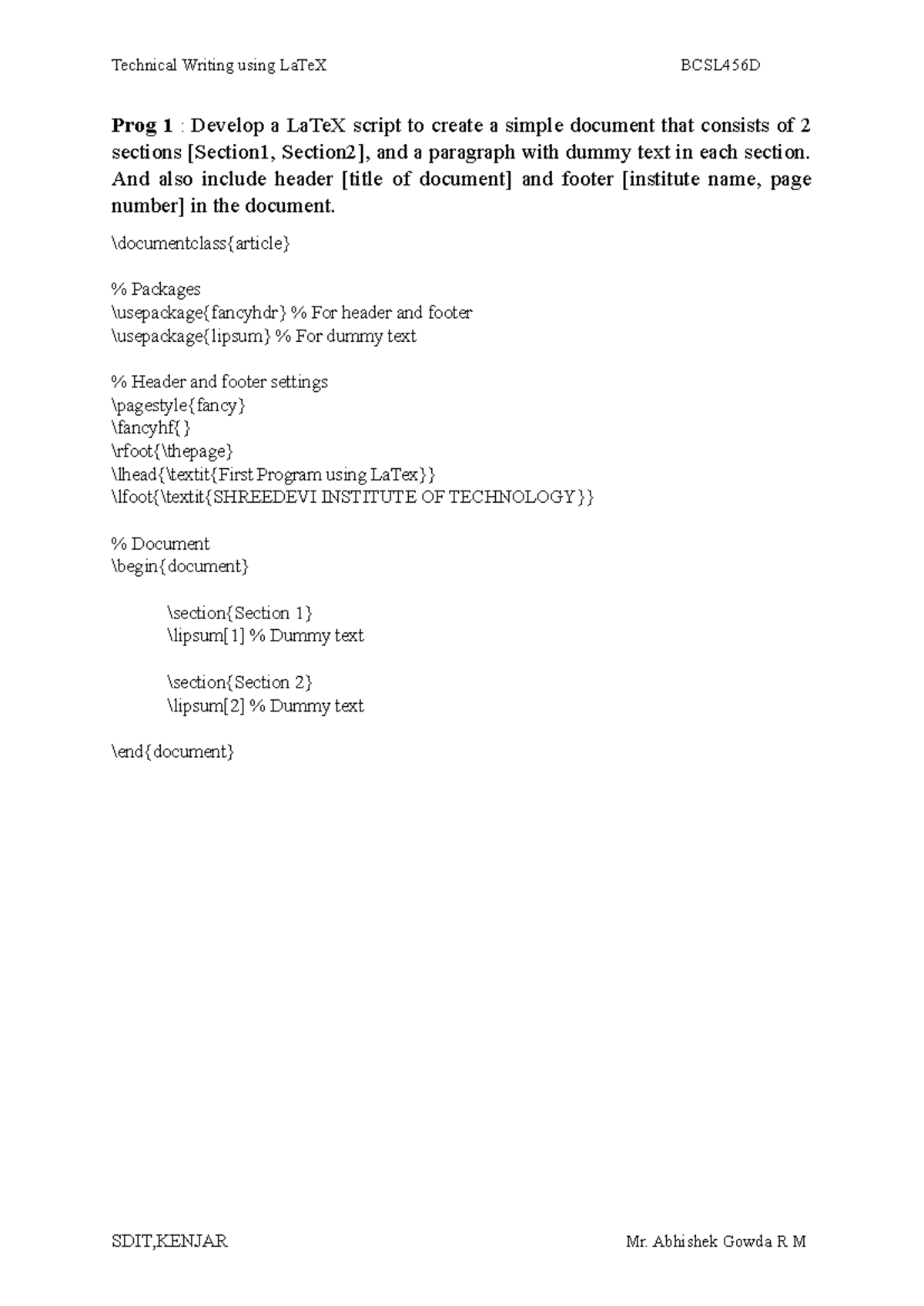 TWL (BCSL456D) - LaTeX Programming Projects and Document Structure - Studocu