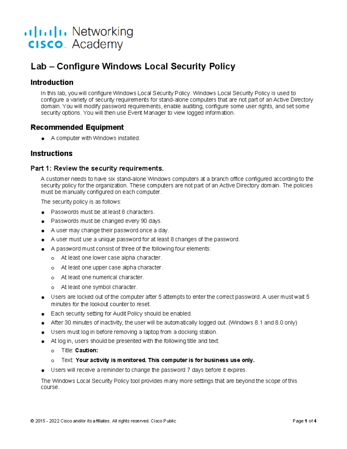 13.3.2.5 Lab: Configuring Windows Local Security Policy Settings - Studocu