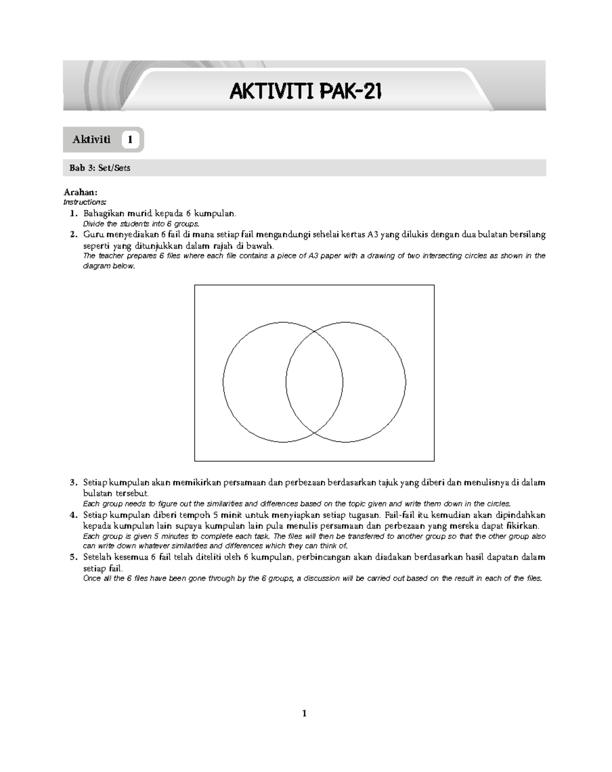 Aktiviti pak 21 matematik tingkatan 4 - 1 Aktiviti 1 Bab 3: Set/Sets ...
