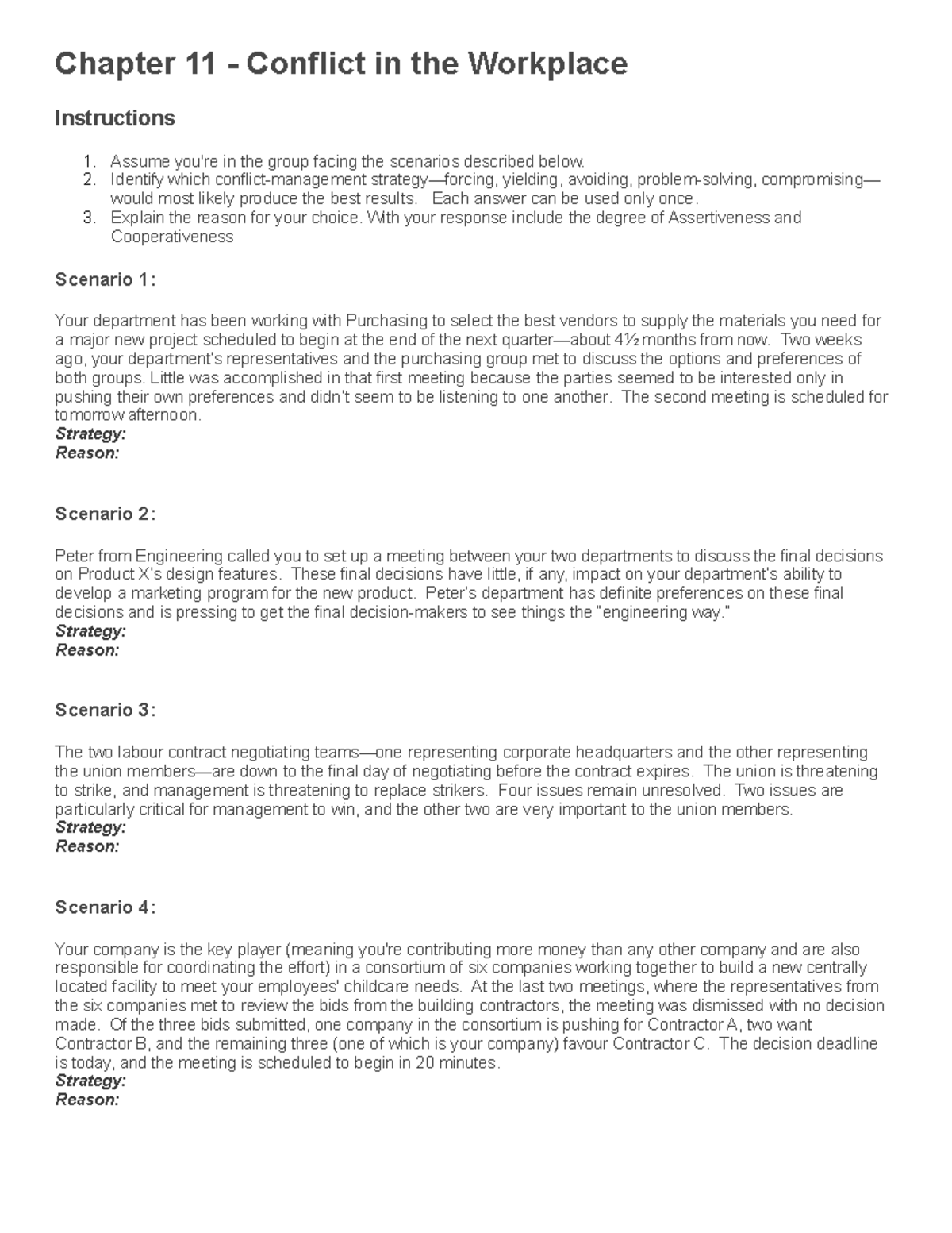 Chapter 11 - Conflict in the Workplace - Chapter 11 - Conflict in the ...