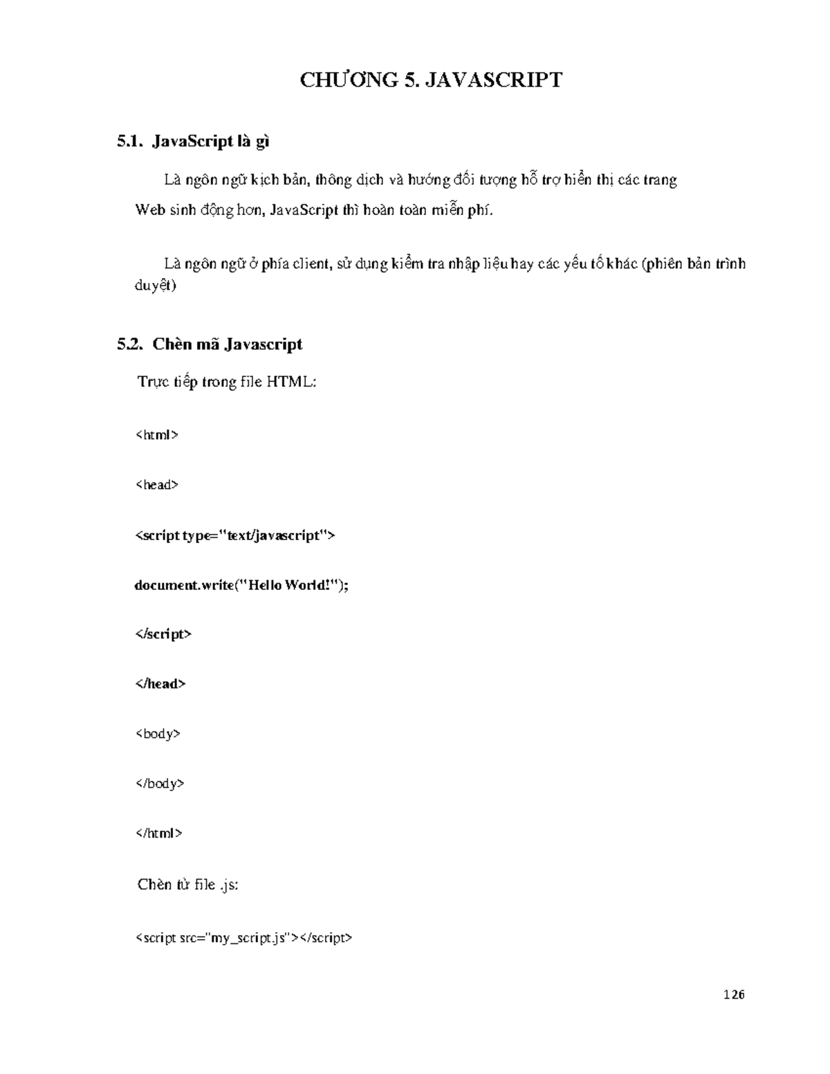 Chương 5: Giới Thiệu Về JavaScript Và Các Tính Năng Cơ Bản - Studocu