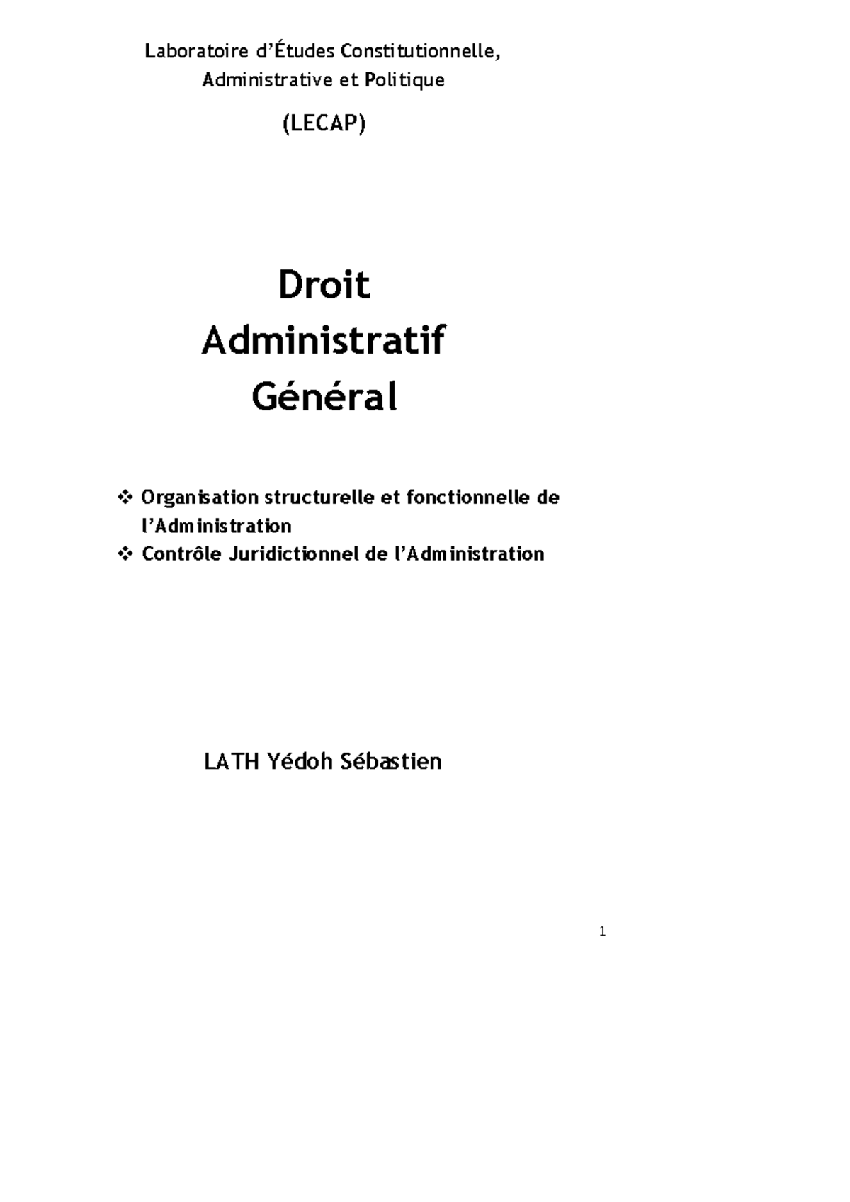 Droit Administratif Général L2 : Organisation et Contrôle Administratif ...