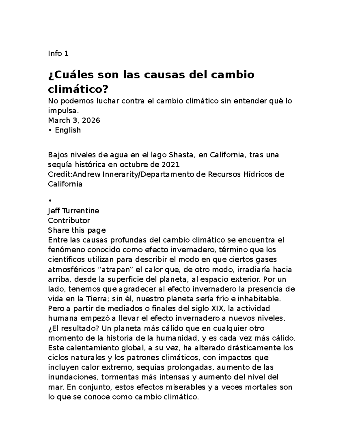 Causas del Cambio Climático: Análisis y Soluciones (INFO 1) - Studocu