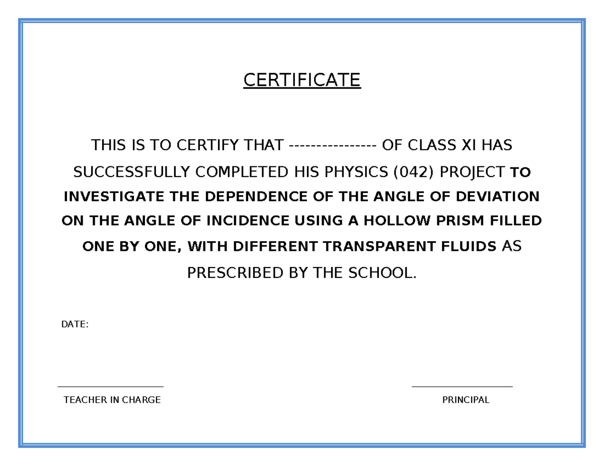 Certificate example - Physics SL - CERTIFICATE THIS IS TO CERTIFY THAT ...