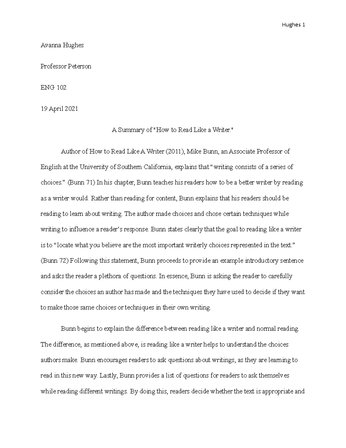 ENG 102 - Summary 2: Insights from "How to Read Like a Writer" - Studocu