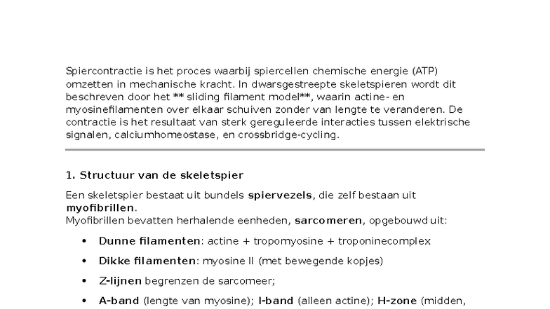 Spiercontractie Deel 1: Mechanismen en Regulatie van Skeletspieren ...