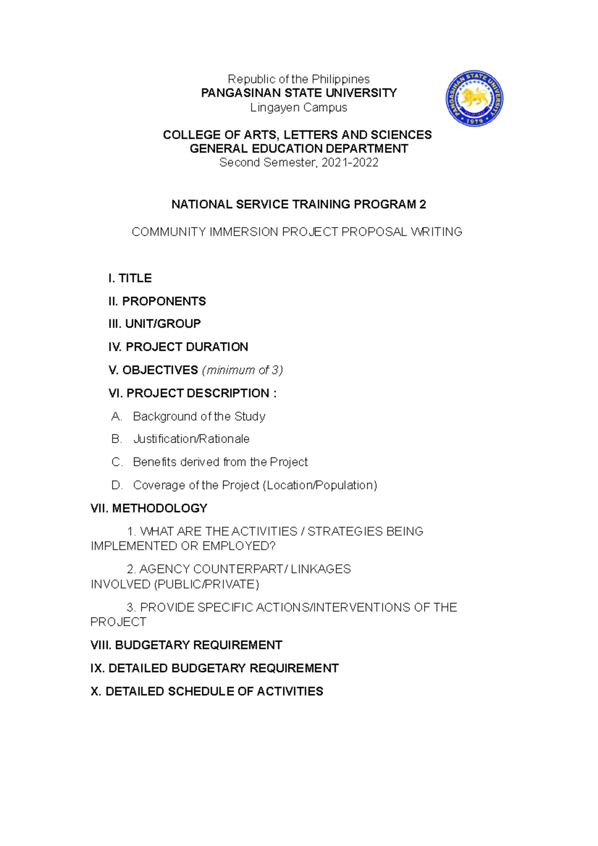 Project Proposal Written Format - Republic of the Philippines ...