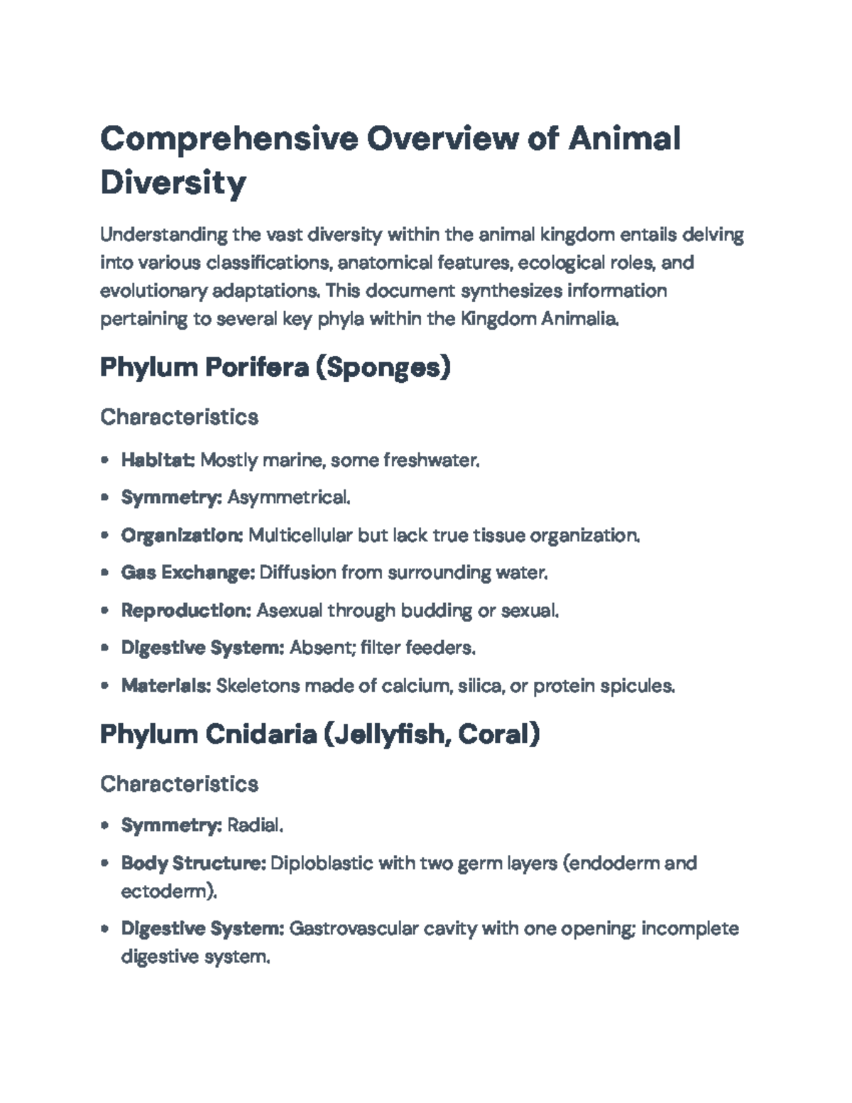 Comprehensive Overview of Animal Diversity (Bio 101 Lecture Notes ...