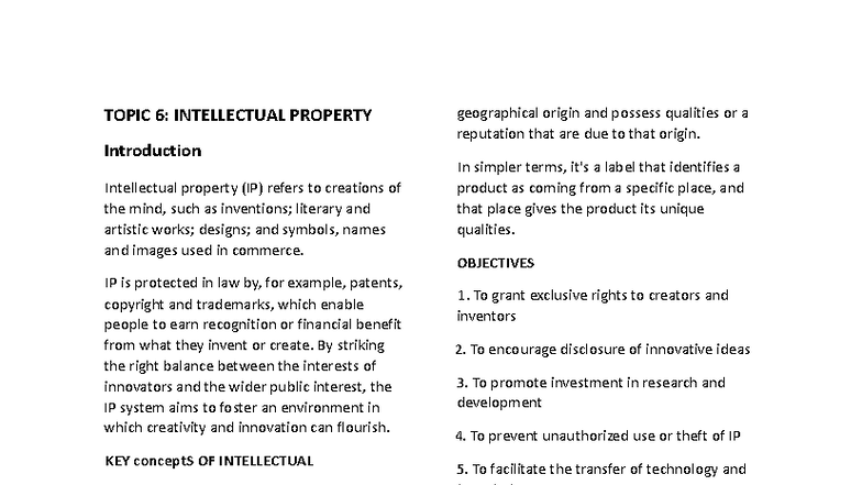STS Handout: Intellectual Property Overview and Key Concepts - Studocu