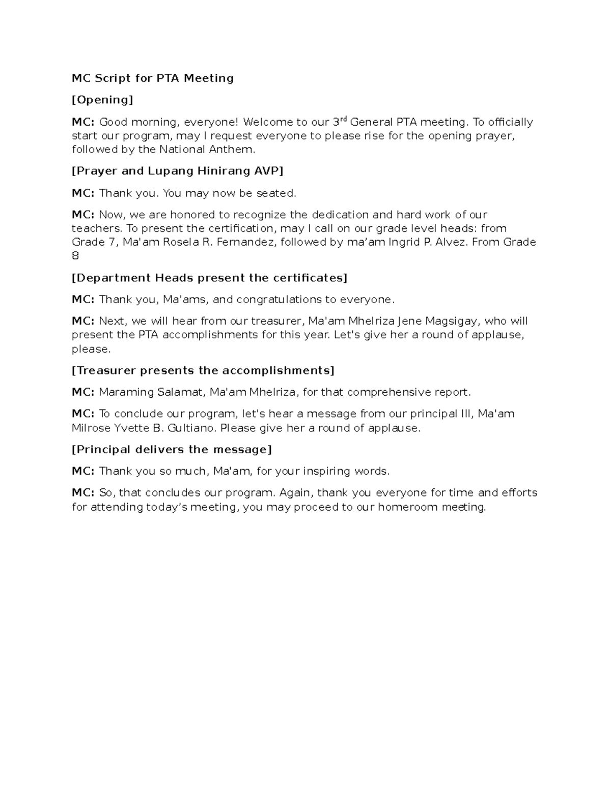 MC Script for 3rd General PTA Meeting - Studocu