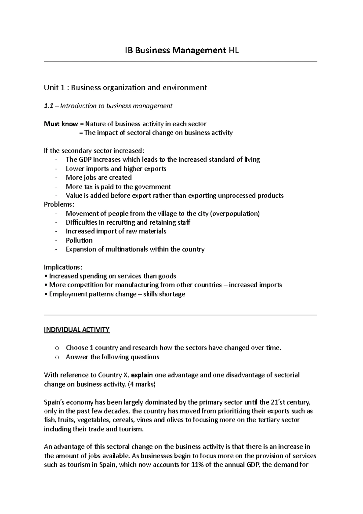 IB Business Management Unit 1 (Notes, Case studies and Tools) - UNIT 1 ...
