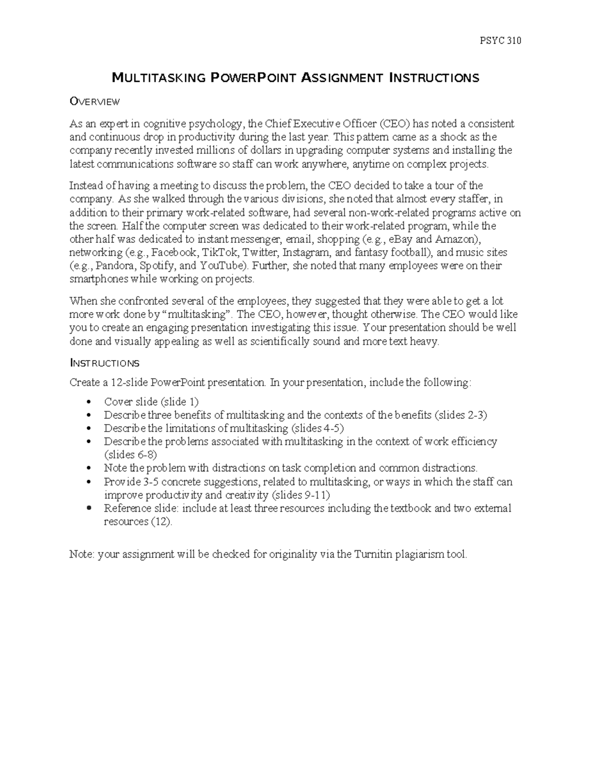 PSYC 310 Multitasking PowerPoint Assignment Guidelines - Studocu