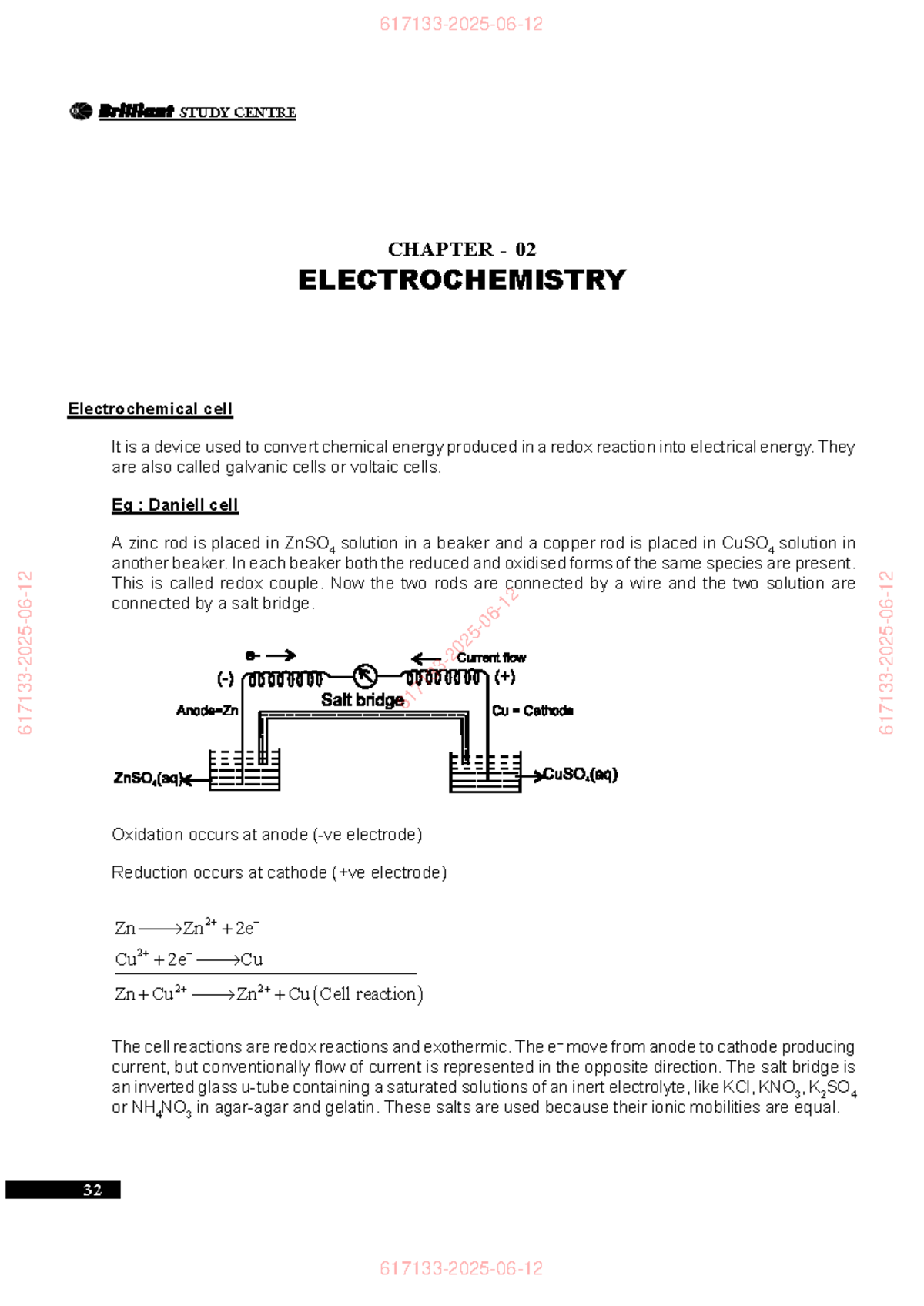 LECTURE NOTE 2025 CHEMISTRY: CHAPTER 02 - ELECTROCHEMISTRY - Studocu