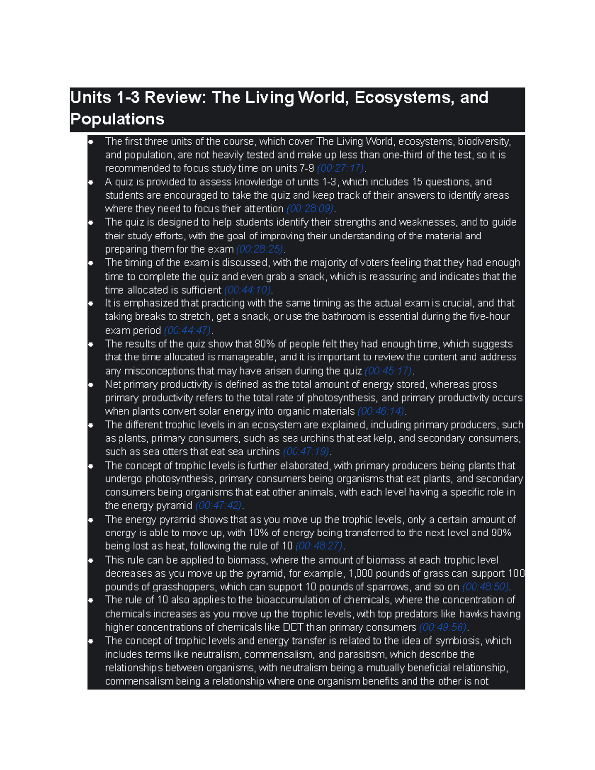 Units 1-3 Review: The Living World, Ecosystems, and Biodiversity - Studocu