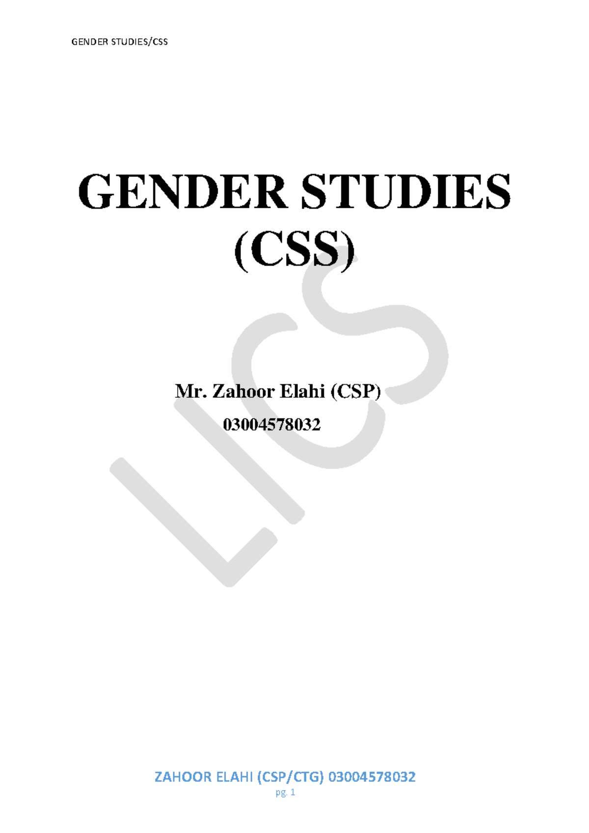 CSS Gender Studies Short Notes and Syllabus Overview - Studocu