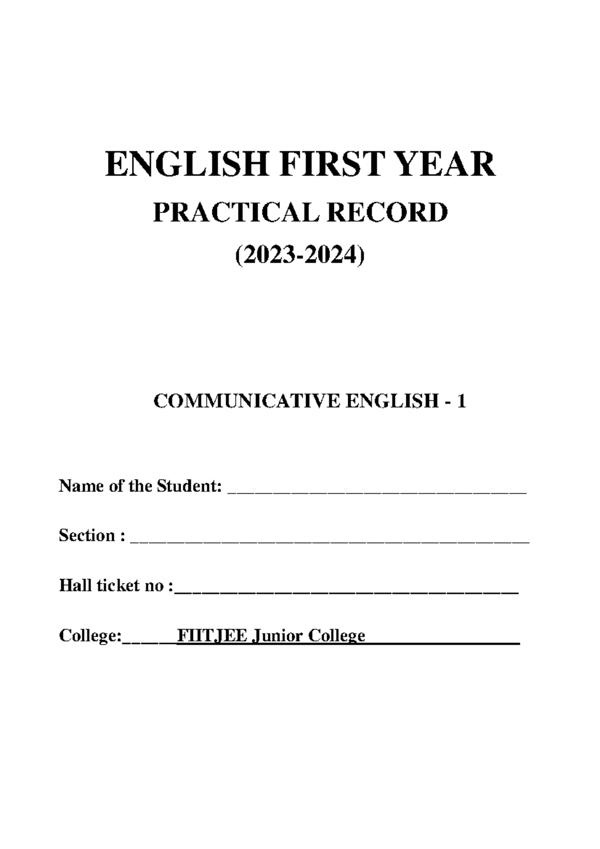 English Model Practical Record - C (Communicative English I) 2023-24 ...