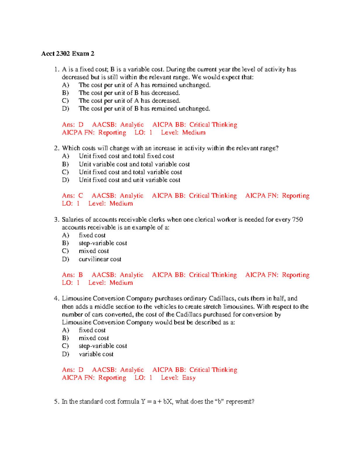 ACCT 2302 Exam 2 Study Guide with Key Answers and Solutions - Studocu
