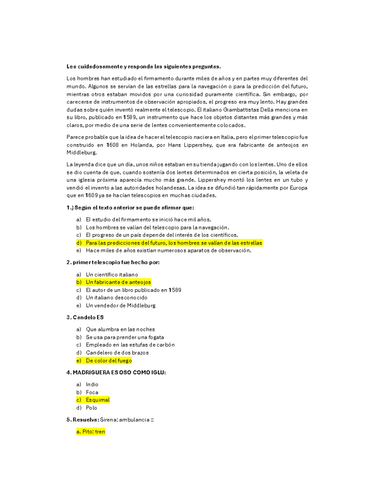 Examen de Comprensión Lectora y Ortografía - Curso 2025 - Studocu