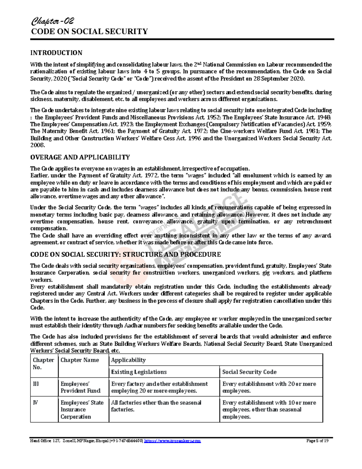 Labour Law Overview: Code on Social Security 2020 Notes - Studocu