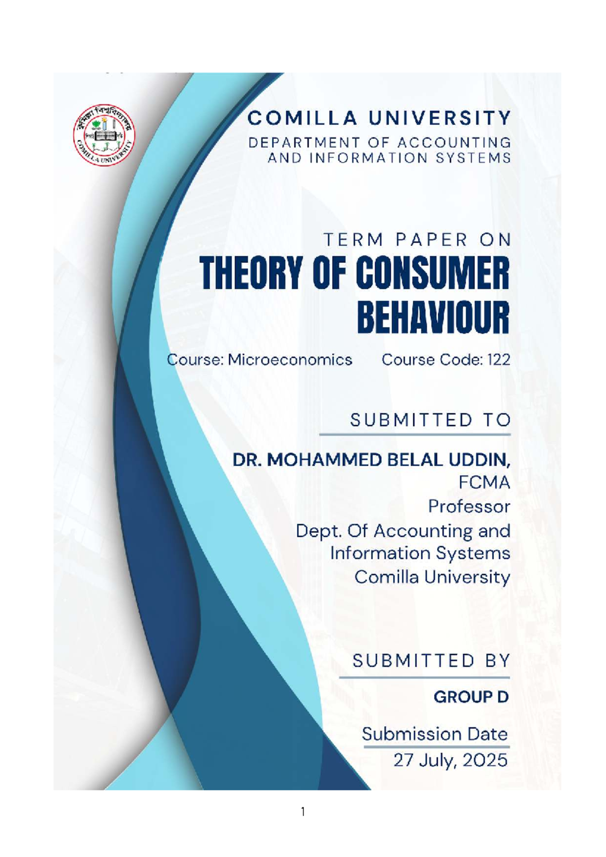 Eco 101 Term Paper: Theory of Consumer Behavior Analysis - Studocu