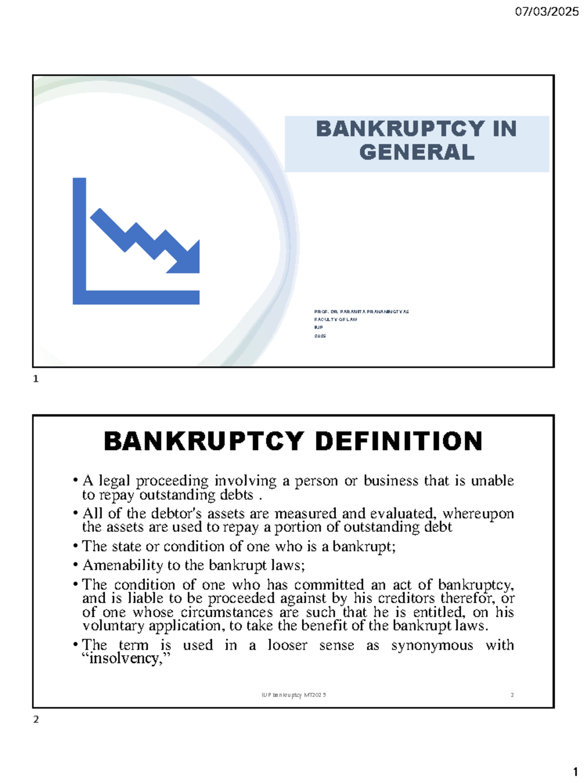 IUP 2025 Bankruptcy Overview: Definitions, Types, and Solutions - Studocu