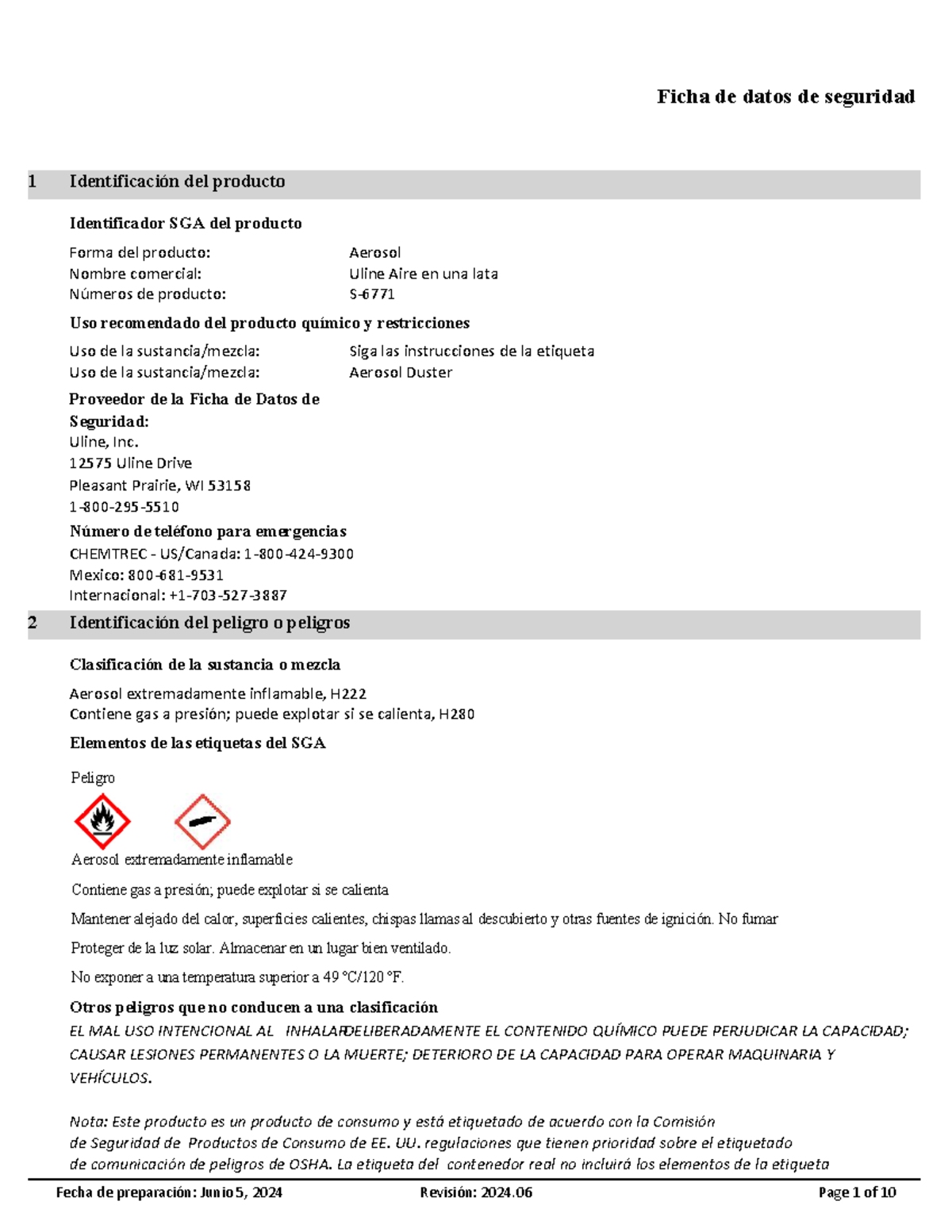 SDS para Aerosol Duster - SS-6771 AIRE Comprimido - Studocu