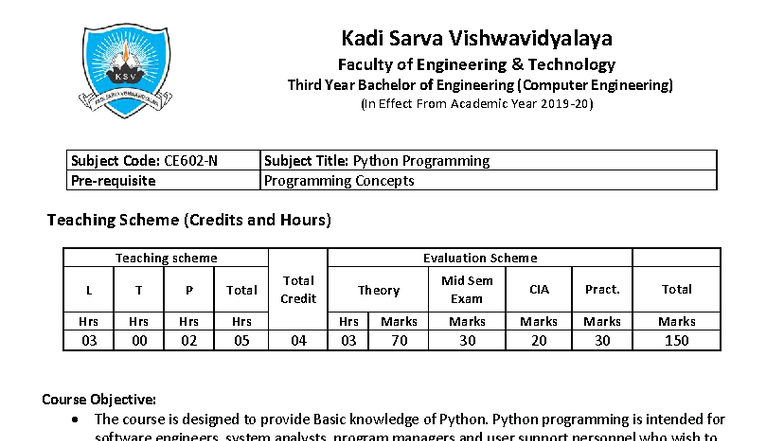 CE602-N Python Programming: Course Syllabus and Lab Experiments - Studocu