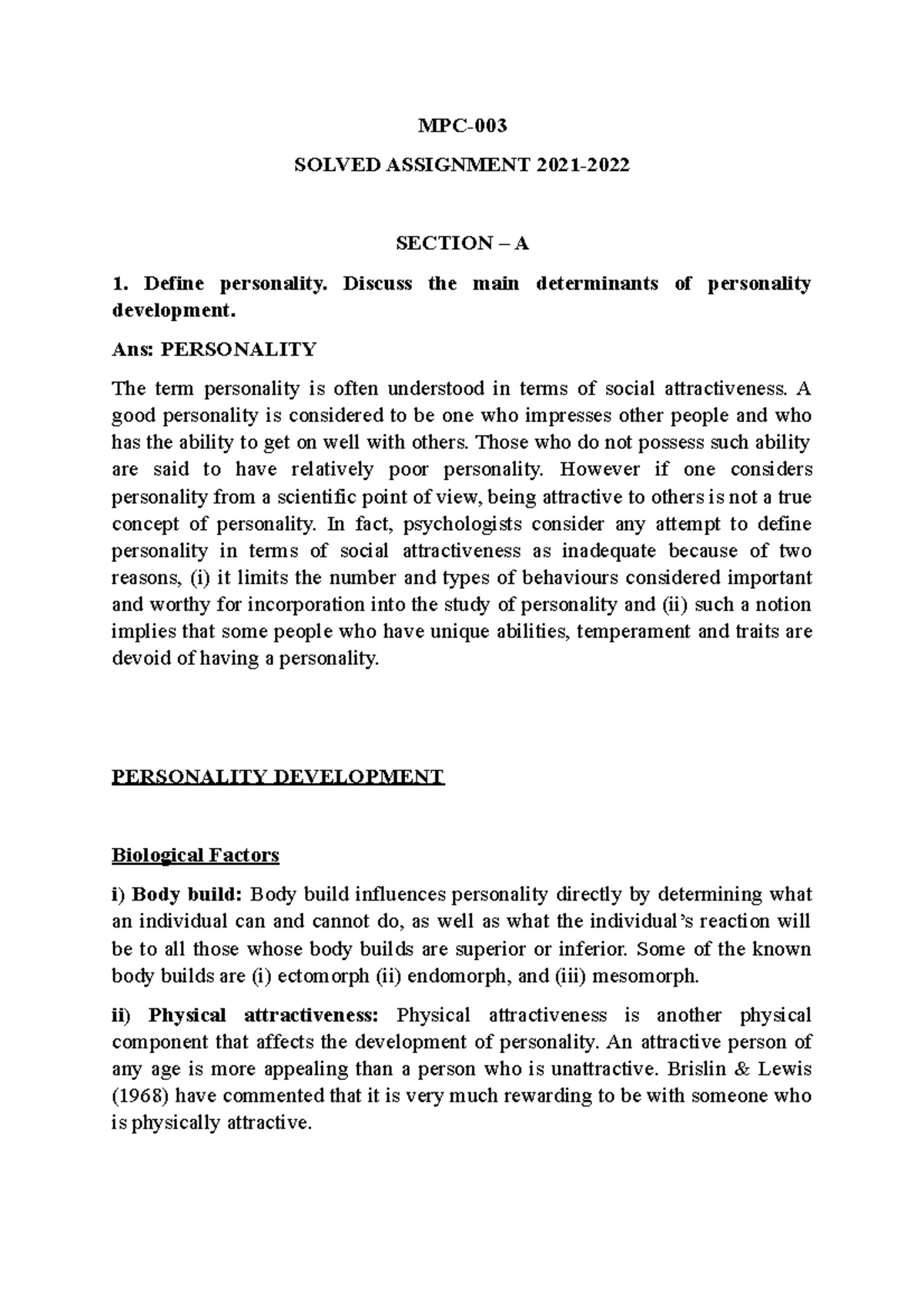 MAPC Assignments 2nd Year 2024-2025 - M. PSYCHOLOGY SECOND YEAR COURSES ...