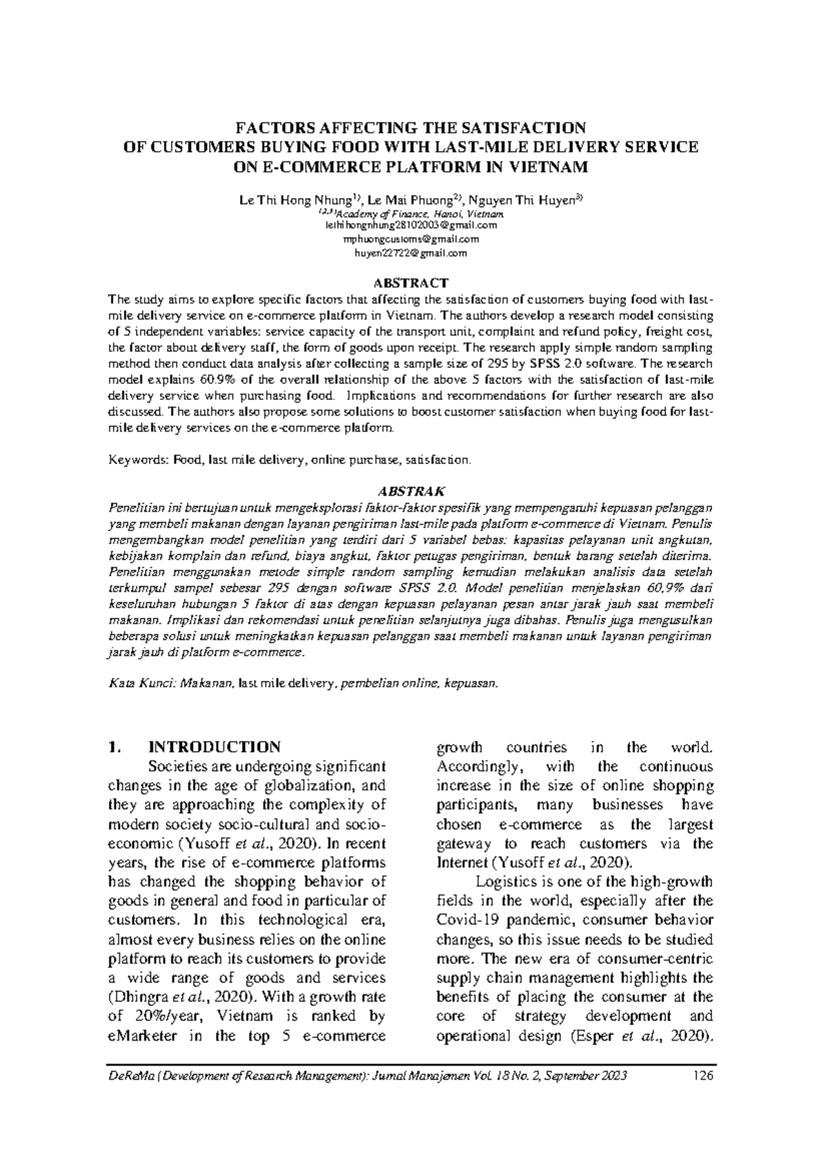 Factors Influencing Customer Satisfaction in Food Delivery Services ...