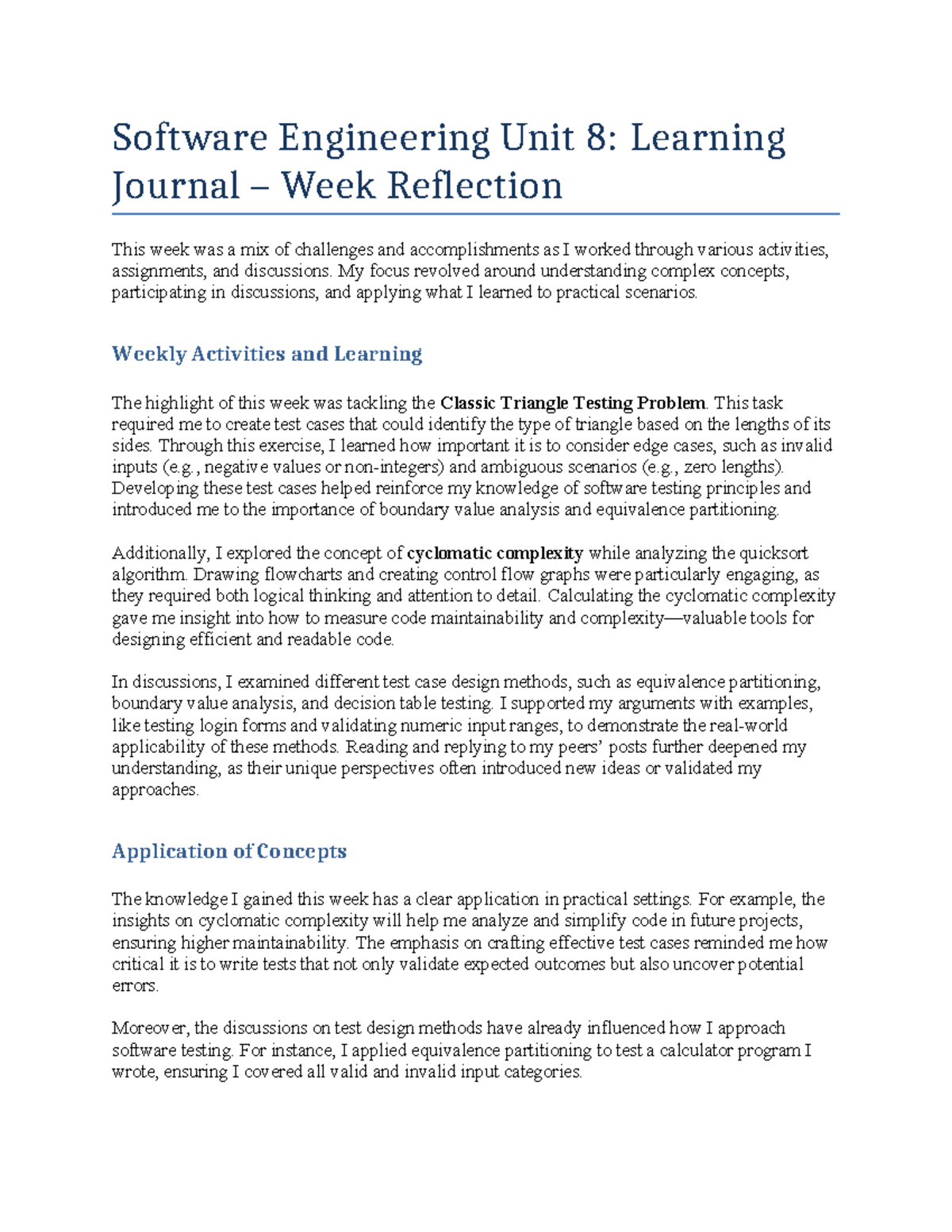 Software Engineering UE8 Learning Journal: Week Reflection Insights - Studocu