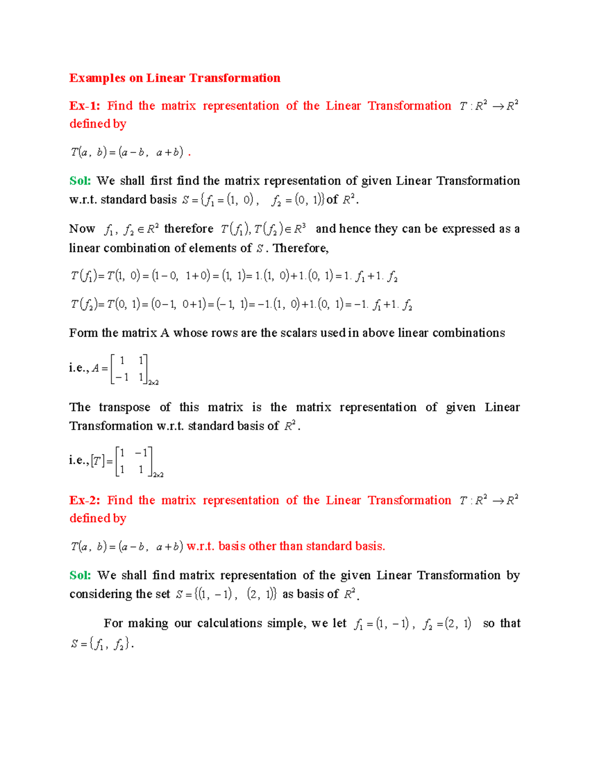 Lectr 11 Examples on Linear Transformation (Vector Spaces Lectures ...