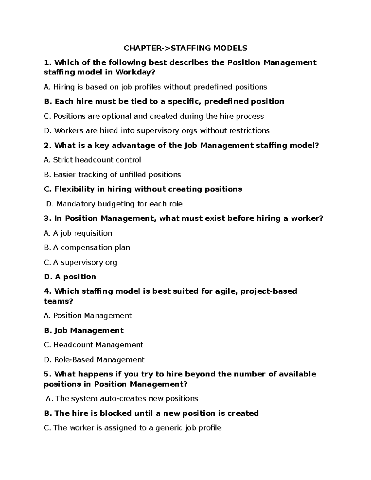 Workday Staffing Models & Compensation Elements (Chapters 4 & 5) - Studocu
