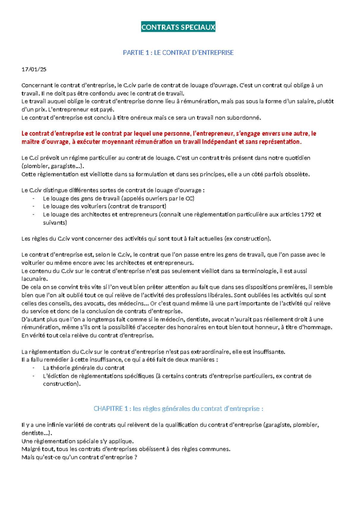 Partie 1 Chapitre 1 - Contrat spéciaux - S4 - CONTRATS SPECIAUX PARTIE ...