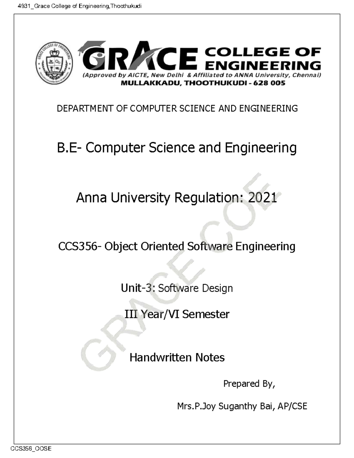 CCS356_OOSE Handwritten Notes for Unit 3 - Object Oriented Software ...