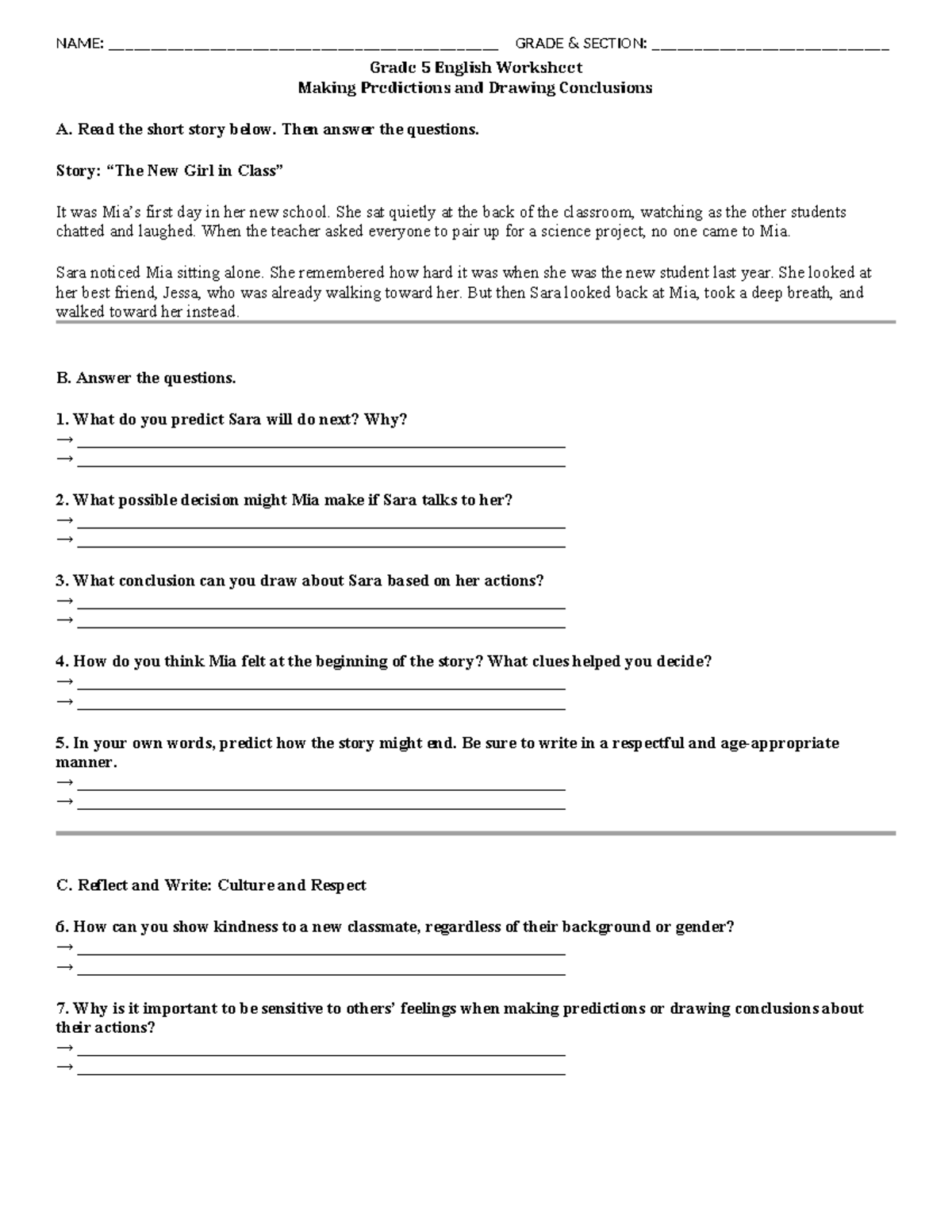 Making Predictions Worksheet Grade 5