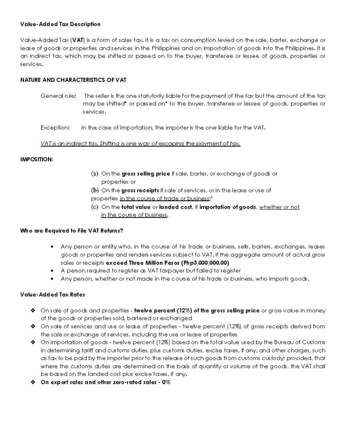 VAT-PART-1: Overview of Value-Added Tax in the Philippines - Studocu