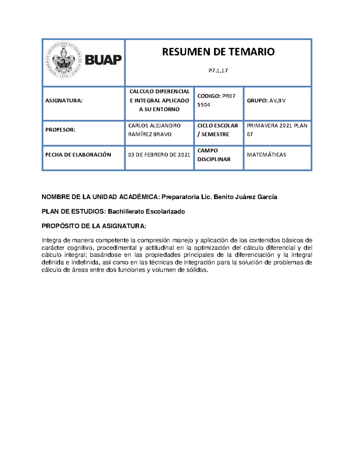Resumen de Temario PR07 5904: Cálculo Diferencial e Integral - Studocu