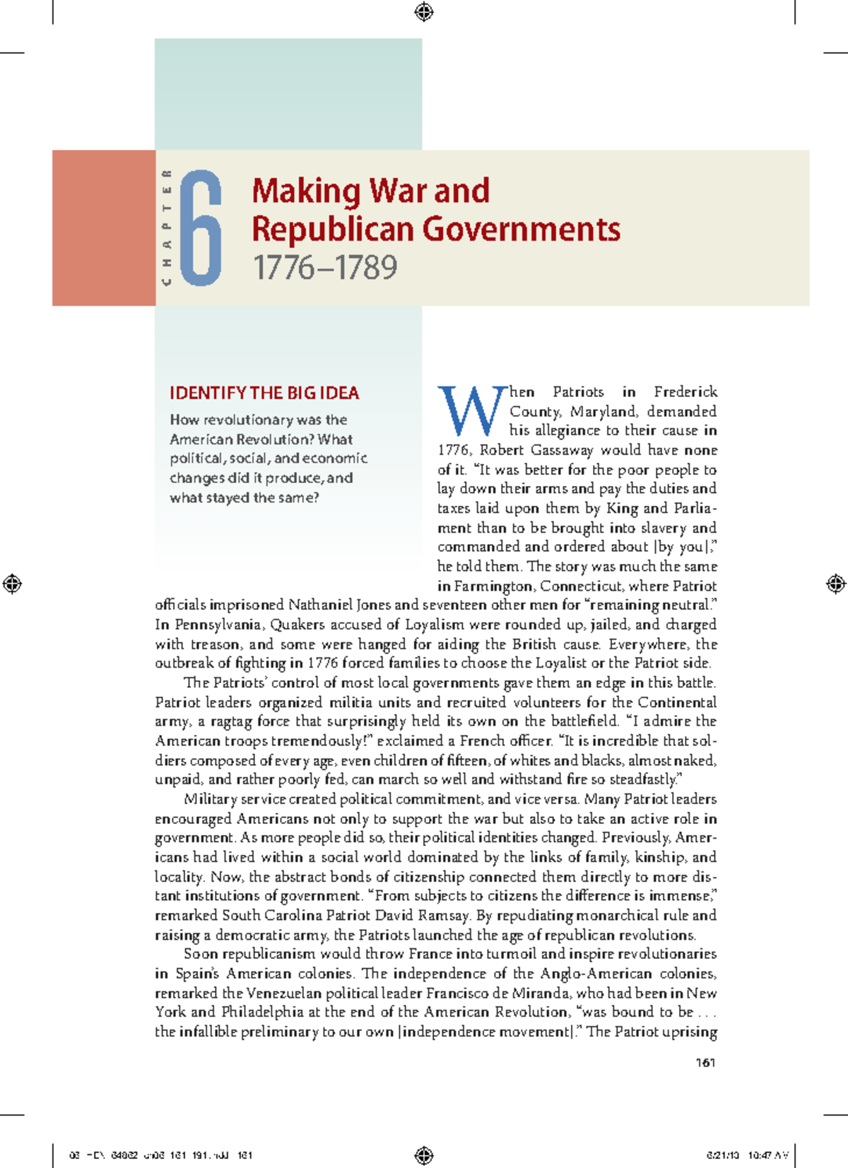 Chapter 6: Making War and Republican Governments, 1776–1789 (HIST-64862 ...