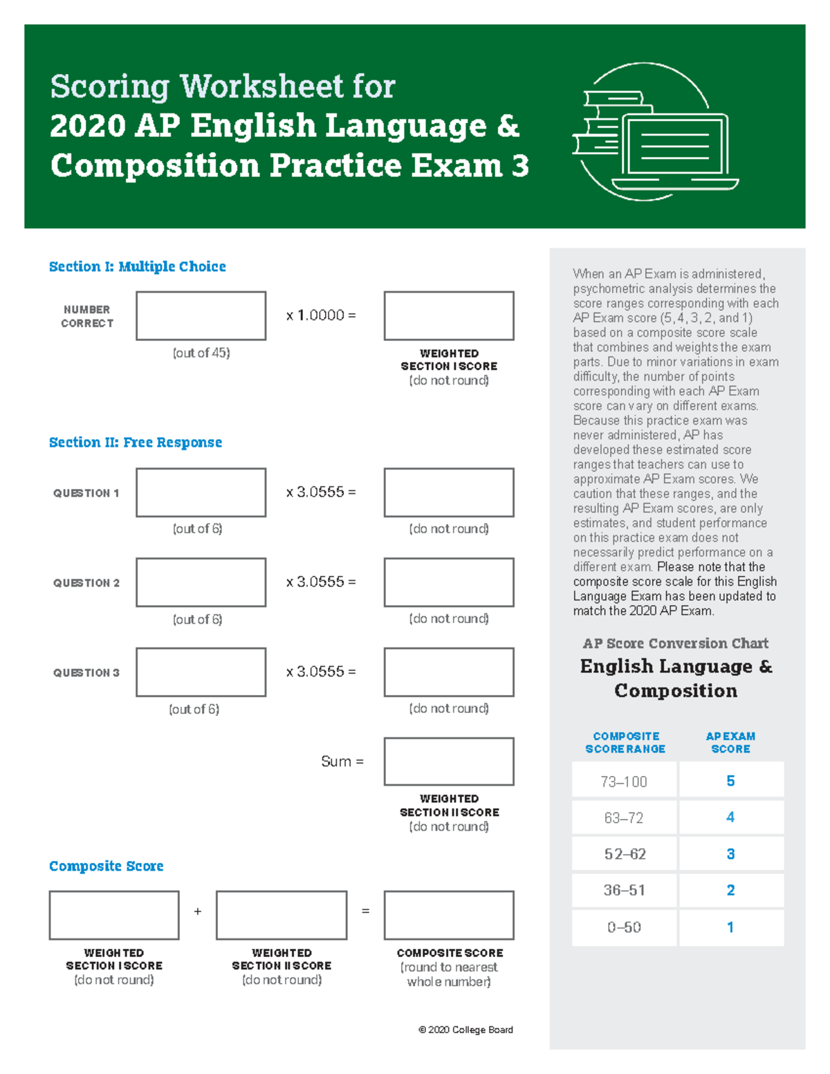 AP English Language & Composition 2020 Practice Exam 3 Scoring ...