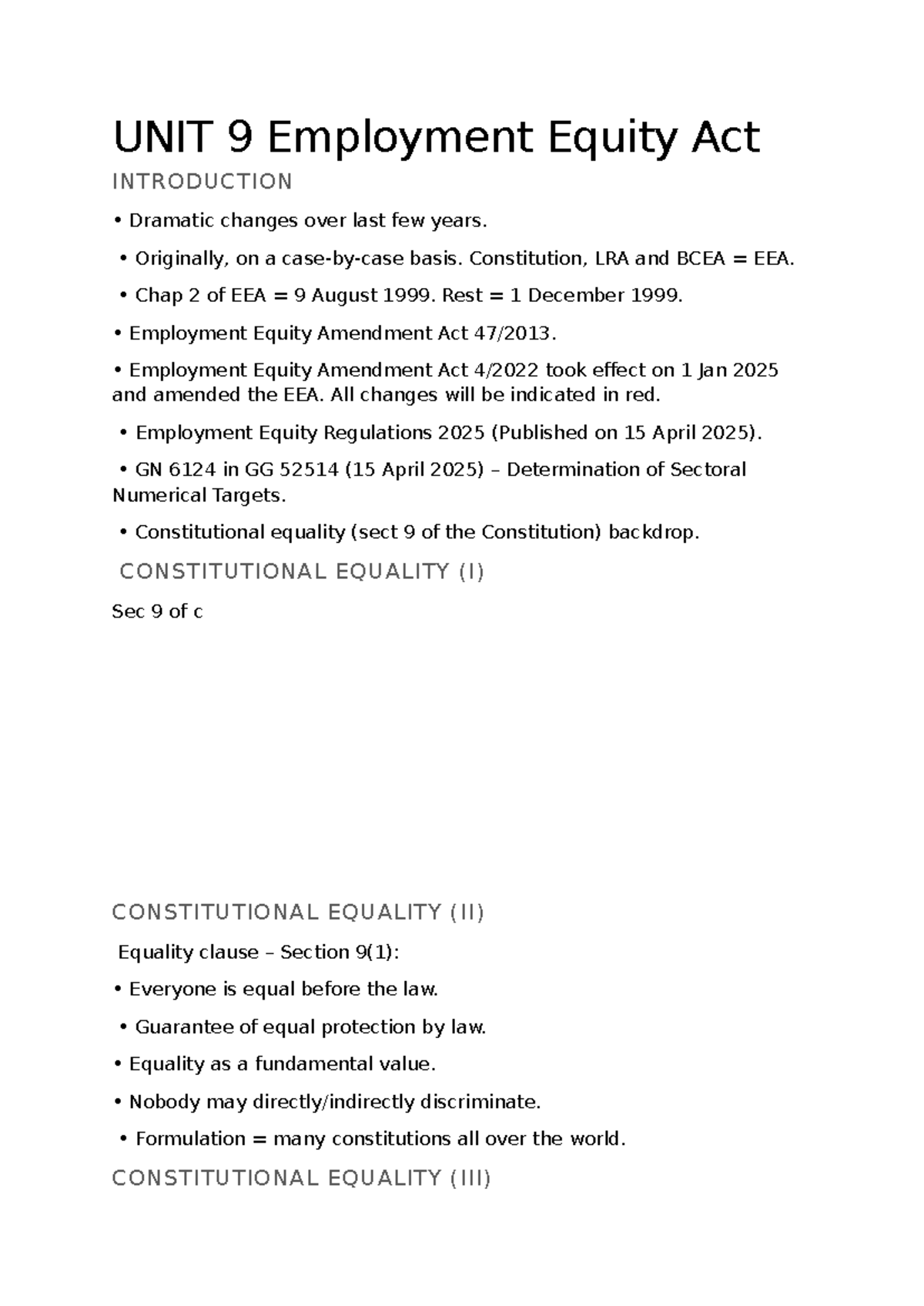 UNIT 9 Employment Equity Act: Key Changes and Implications - Studocu