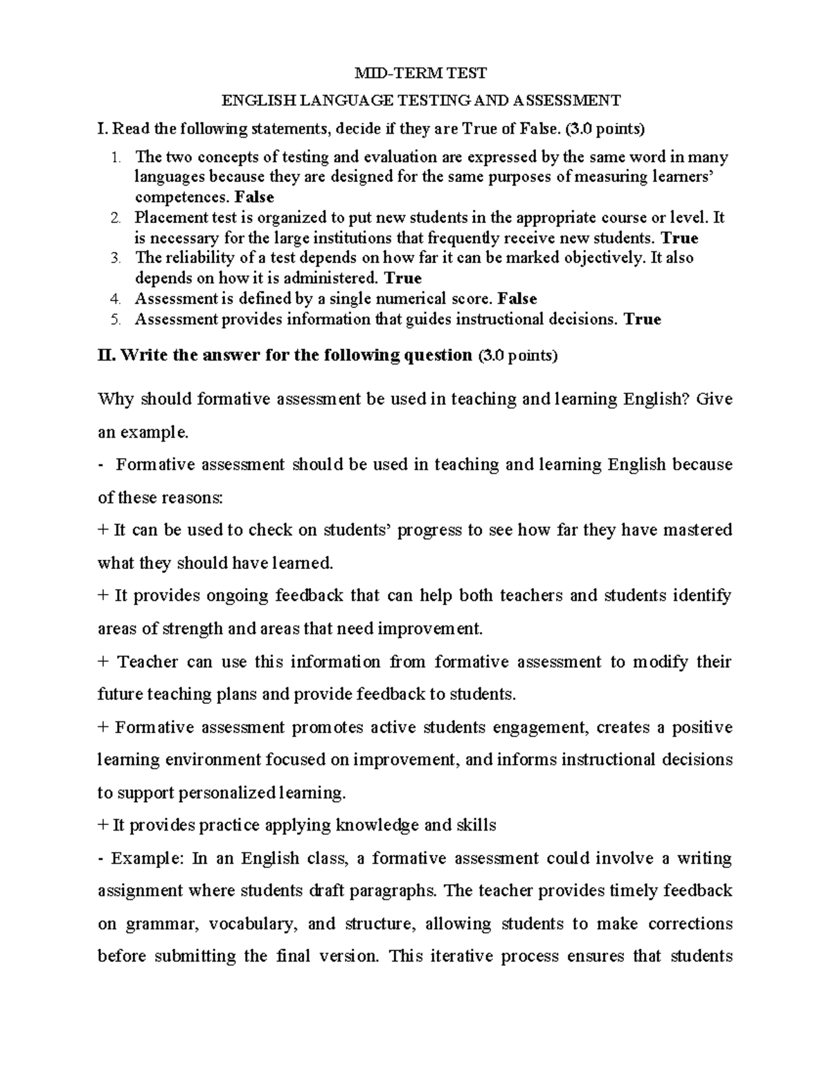 MID-TERM TEST - English Language Testing & Assessment I - Studocu