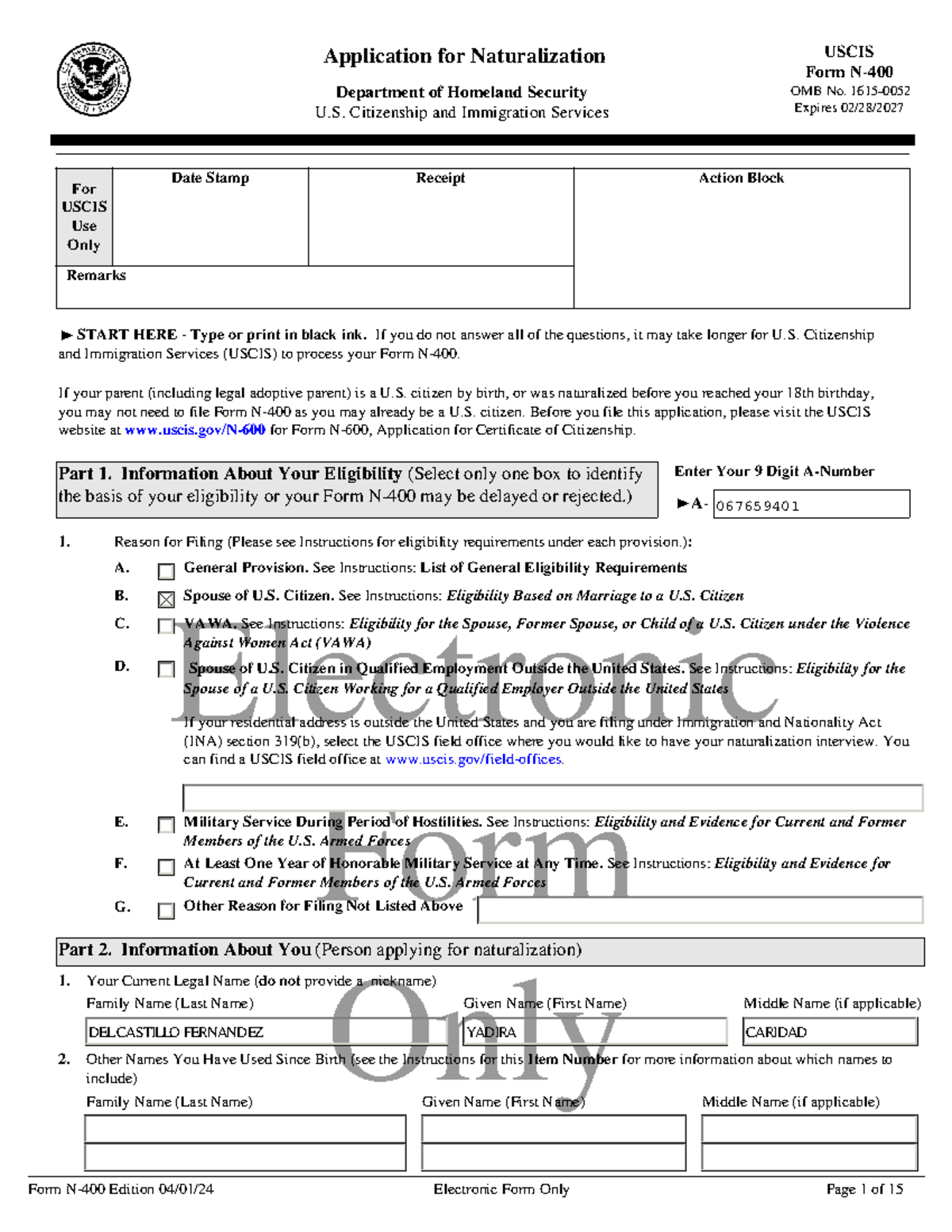 N-400 - 8used 1fffff - Electronic Form Only Electronic Form Only Page 1 ...